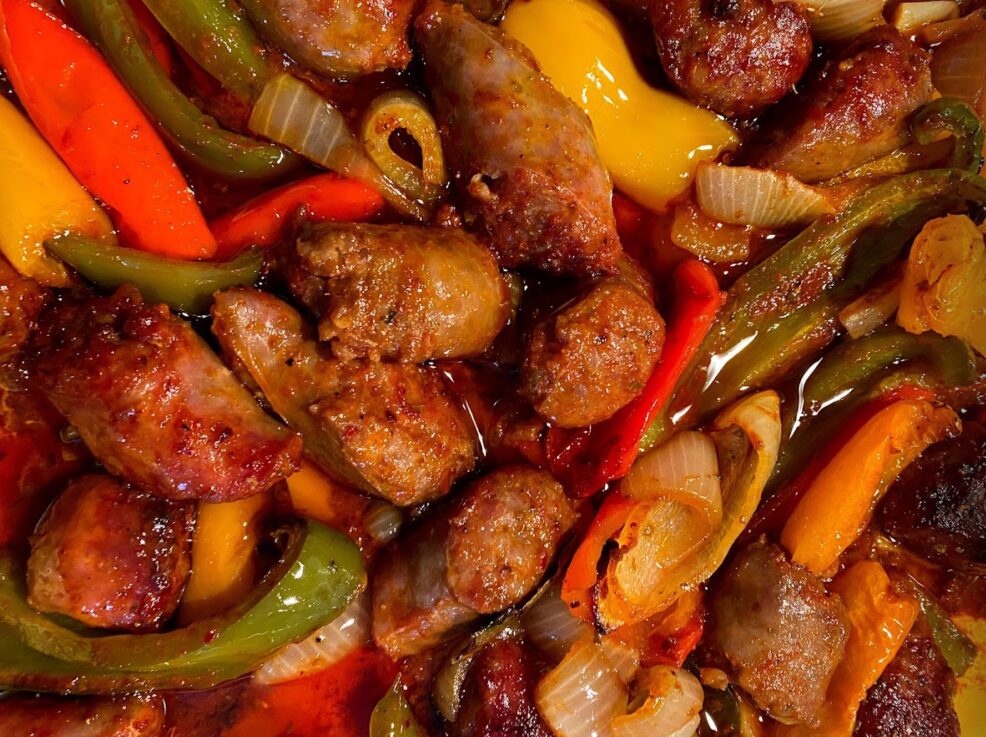 Roasted Sausages with Peppers (Spentzofai) - Greek Keto